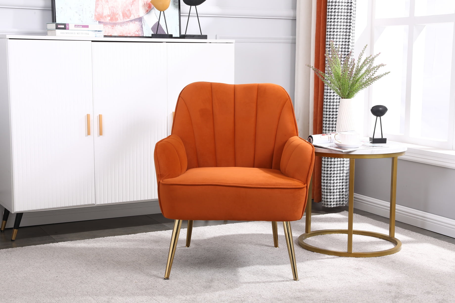 Velvet Accent Chair, Modern Wingback Armchair with Gold Metal Legs ...