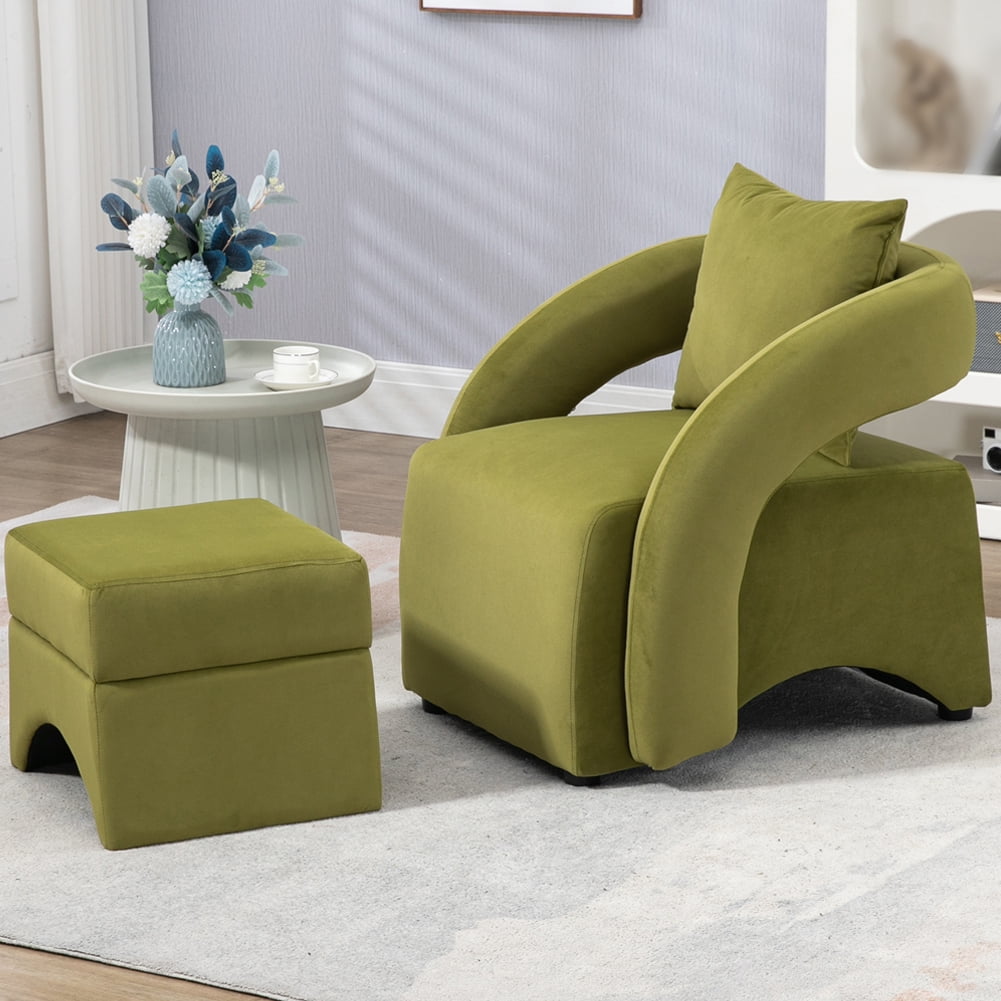Velvet Accent Chair with Ottoman Set, Modern Lounge Chair with Footrest ...