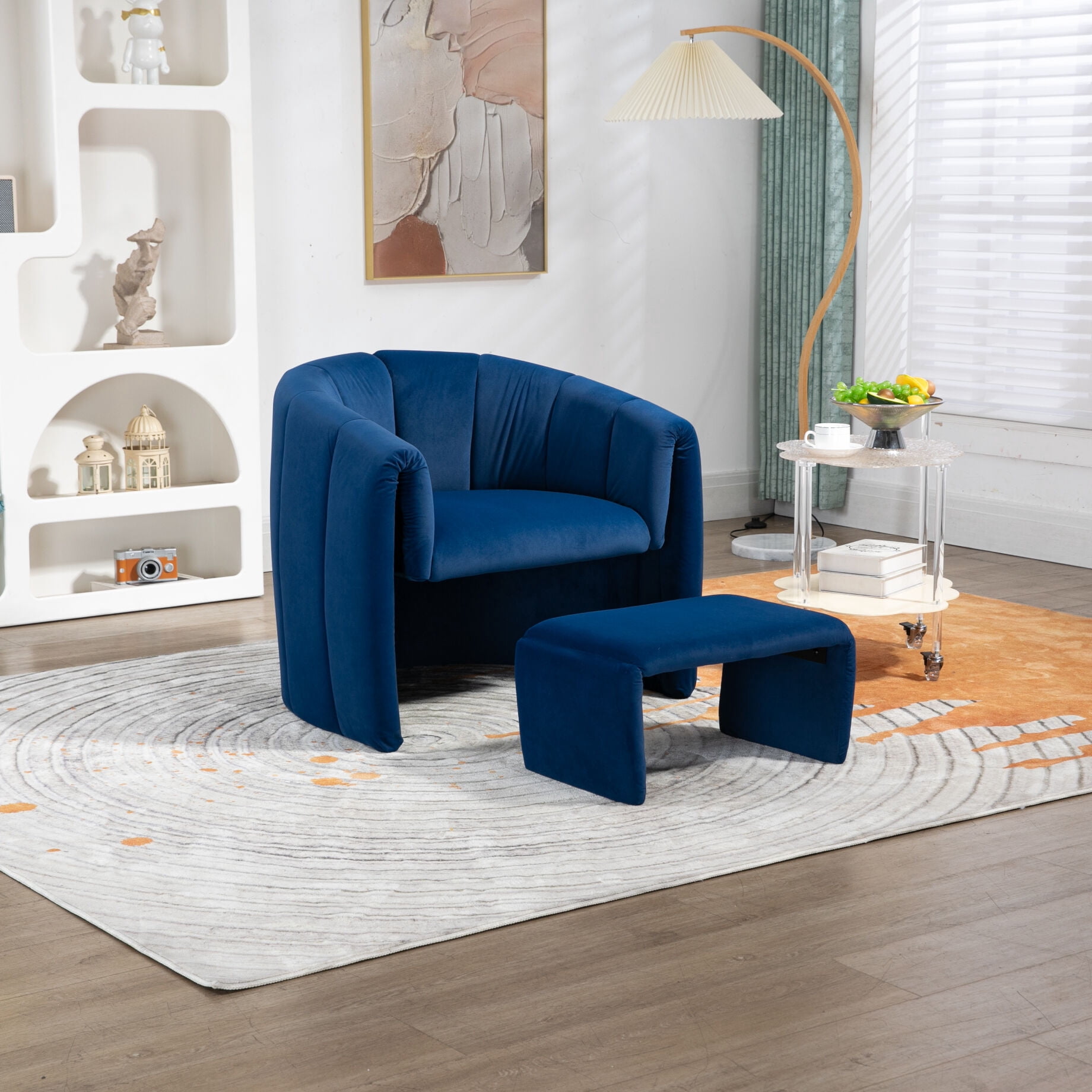Velvet Accent Chair with Ottoman, Upholstered Barrel Chair Armchair ...