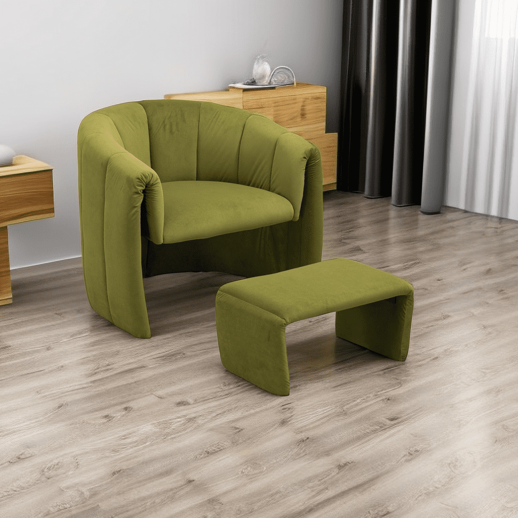 Velvet Accent Chair with Ottoman Upholstered Round Barrel Club Chair ...