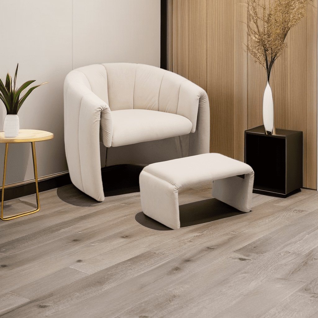 Velvet Accent Chair with Ottoman Upholstered Round Barrel Club Chair ...