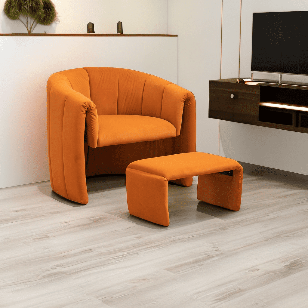 Velvet Accent Chair with Ottoman Upholstered Round Barrel Club Chair ...