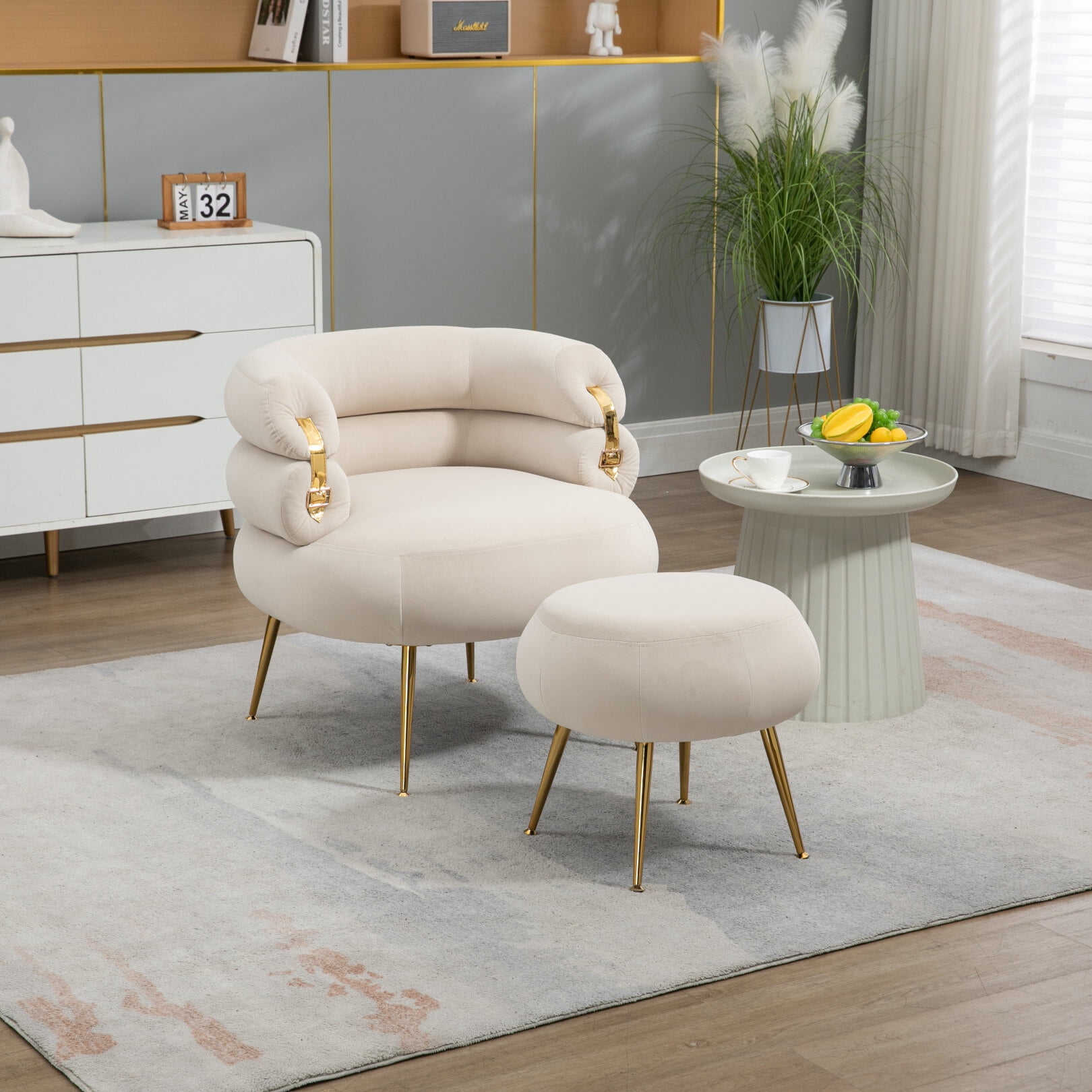 Velvet Accent Chair Set of 2, Modern Upholstered Armchair with Metal ...