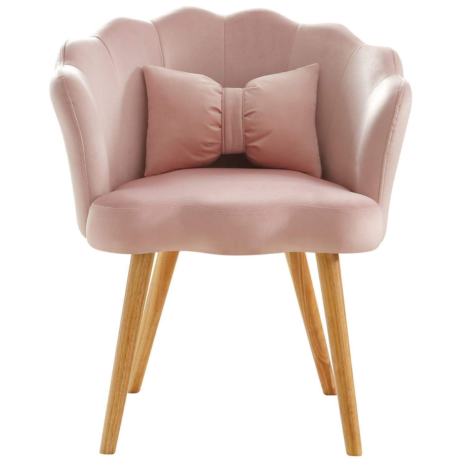 Velvet Accent Chair, Shell-Shaped Arm Chair with Bowknot Waist Pillow ...