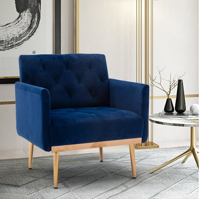 Velvet Accent Chair with Square Arms for Living Room, Modern Tufted ...
