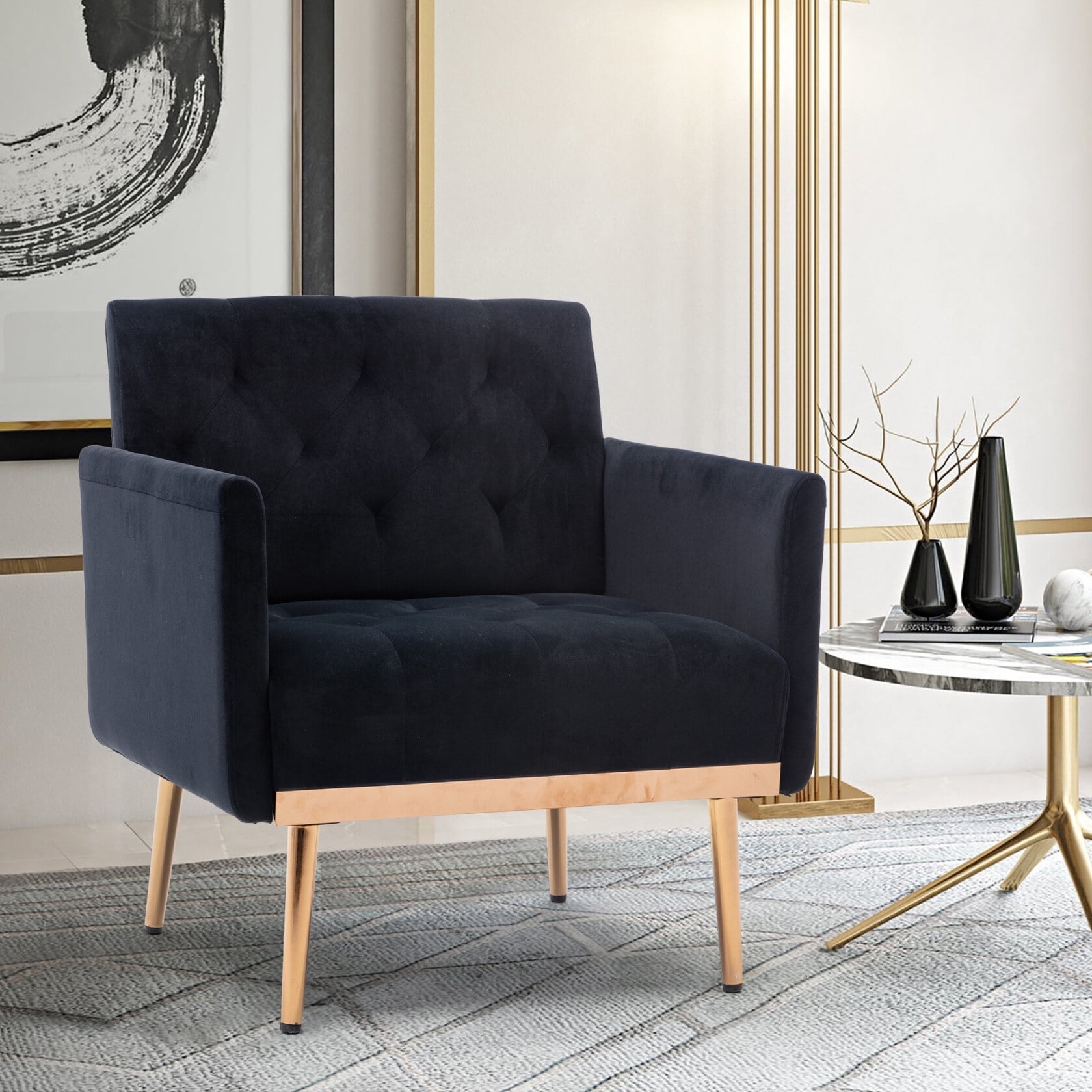 Velvet Accent Chair with Square Arms for Living Room, Modern Tufted ...