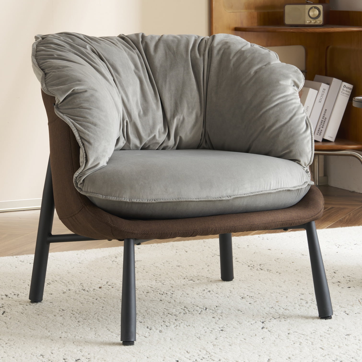 Velvet Accent Chair, Upholstered Modern Single Sofa Side Chair, Comfy ...