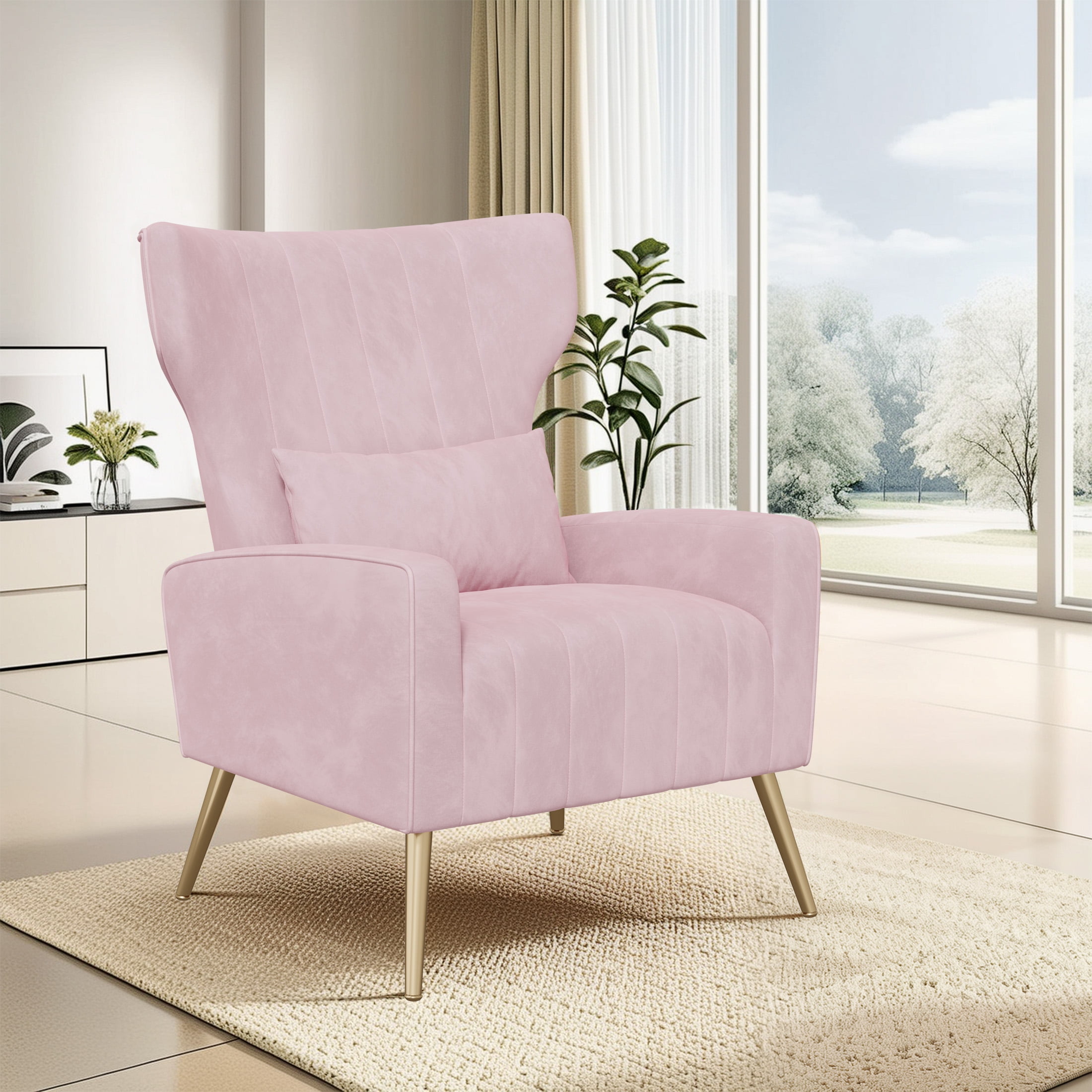 Velvet Accent Chair, Wingback Chairs with High Back,Golden Legs ...