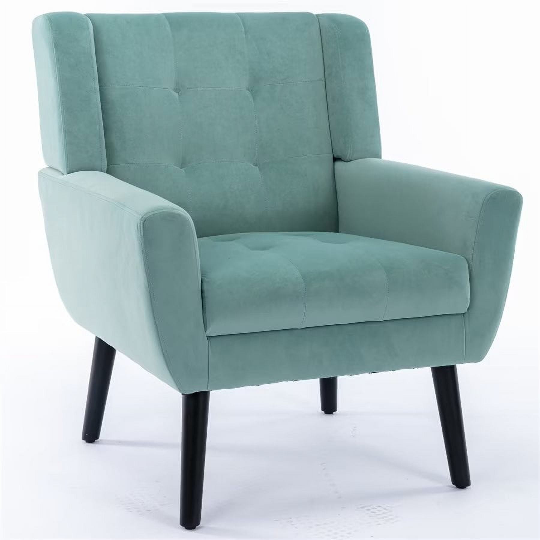 Velvet Accent Chair with Wooden Frame, Single Sofa Chair with Sturdy ...