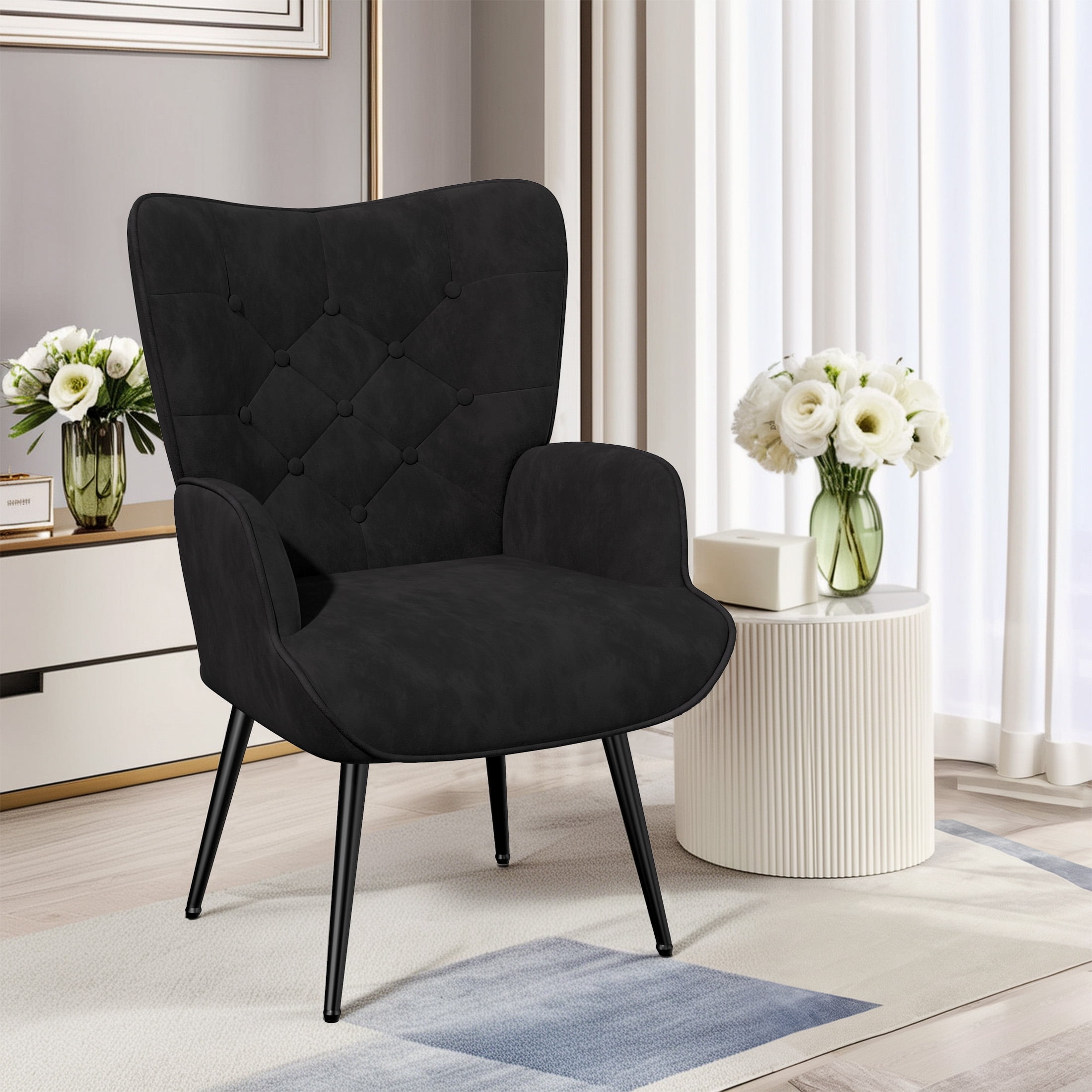 Velvet Accent Chair for Living Room, WingBack Chair with Arms ...