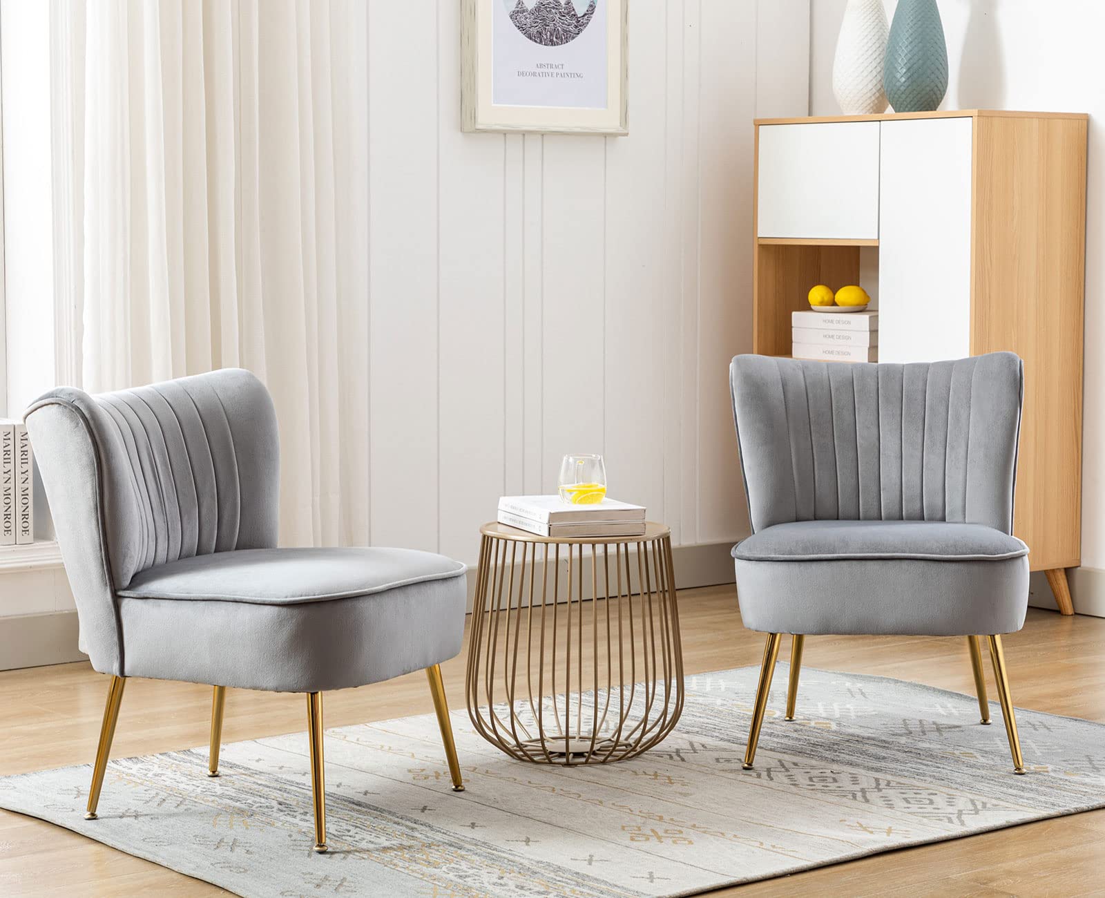 Velvet Accent Chairs Set of 2 Modern Upholstered Slipper Chairs with ...
