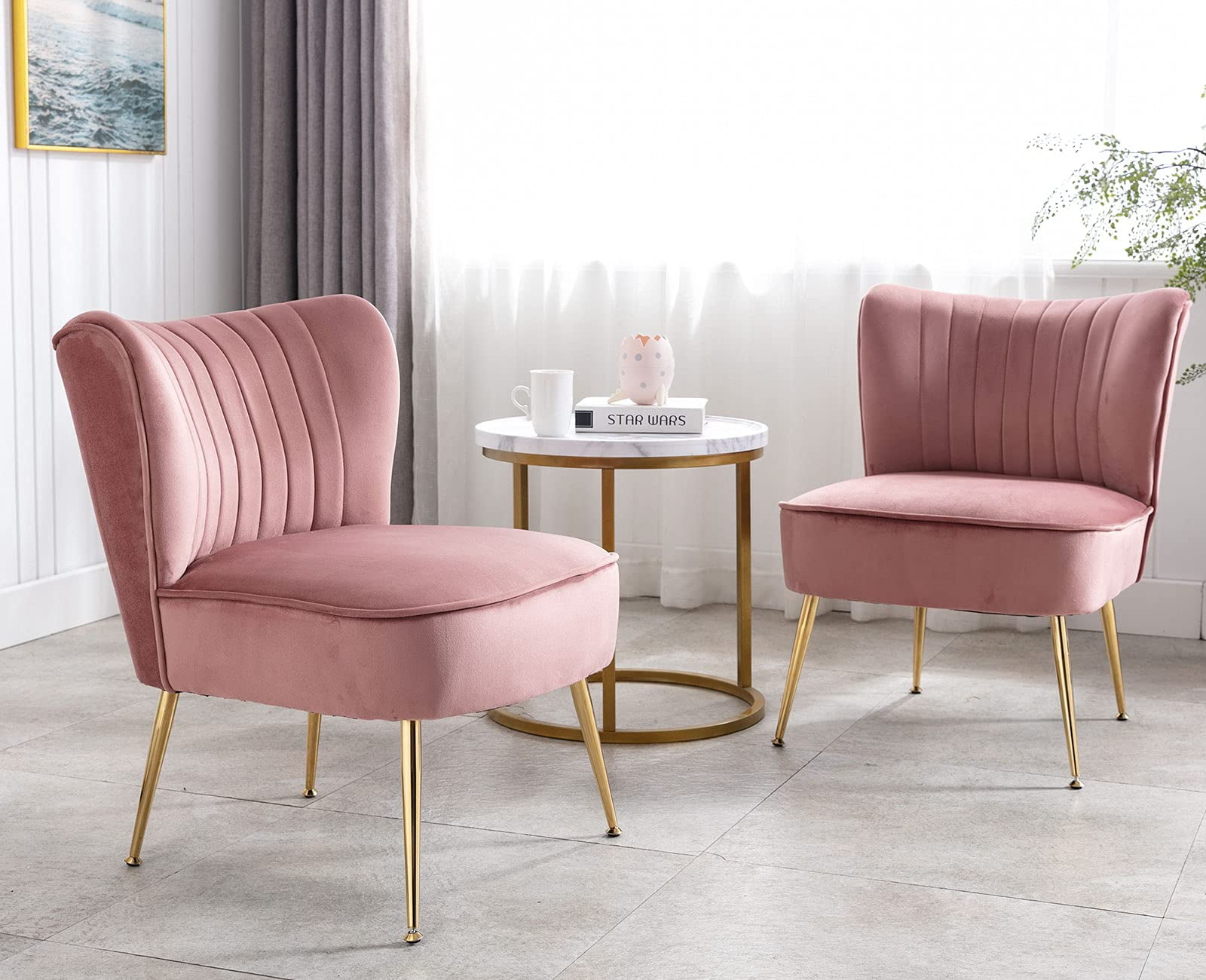 Velvet Accent Chairs Set of 2 Upholstered Side Chairs Mid-Century ...