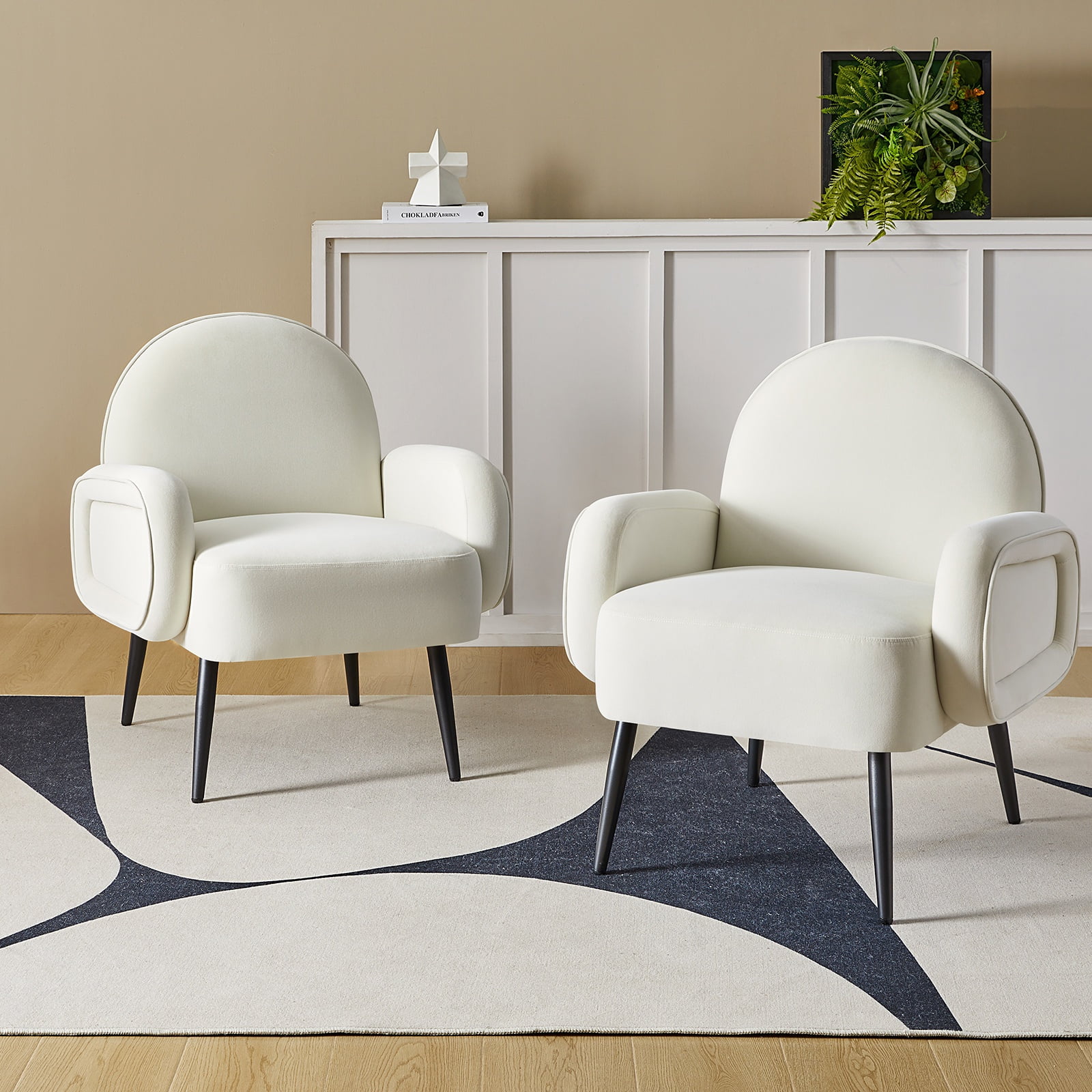 Velvet Accent Chairs Set of 2 Upholstered Armchairs Metal Legs for ...