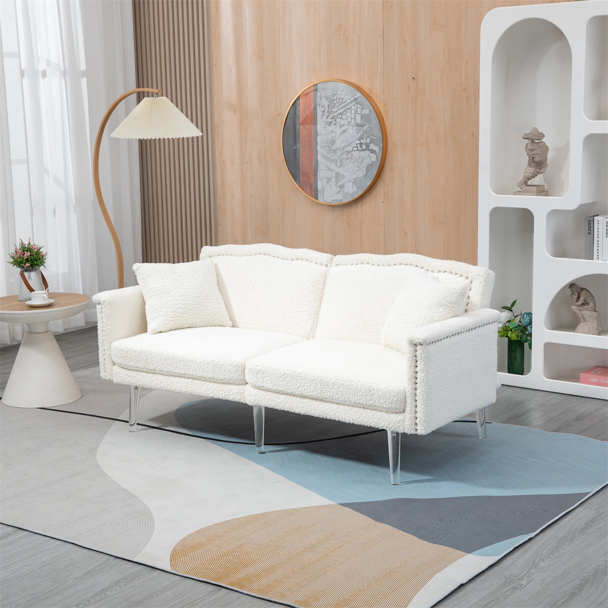 Velvet Accent Sofa Bed, Modern Upholstered Loveseat Sofa with 2 Pillows ...
