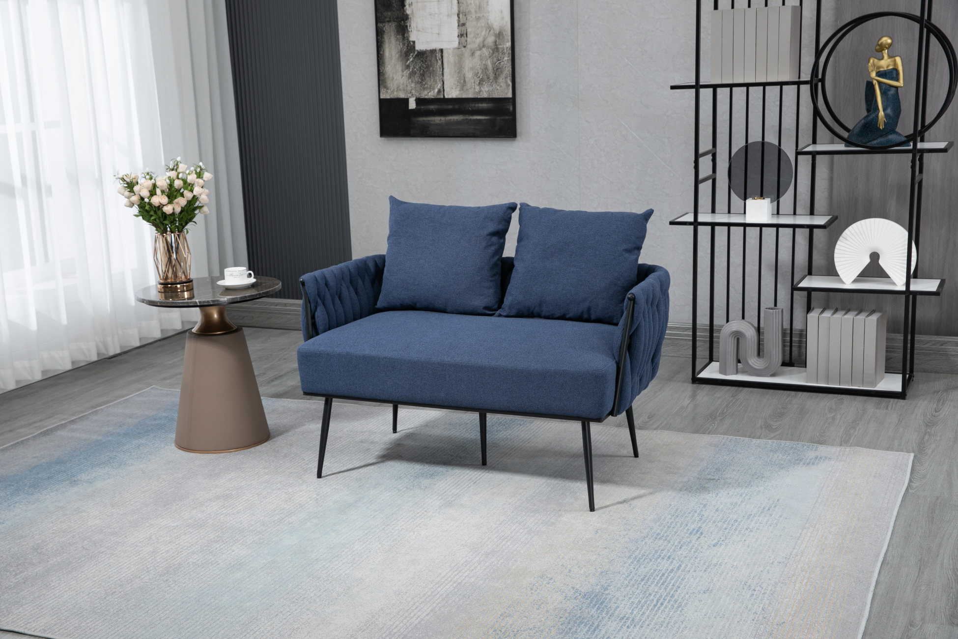 Velvet Accent Sofa, Modern Upholstered Armchair Weave Tufted Sofa with ...