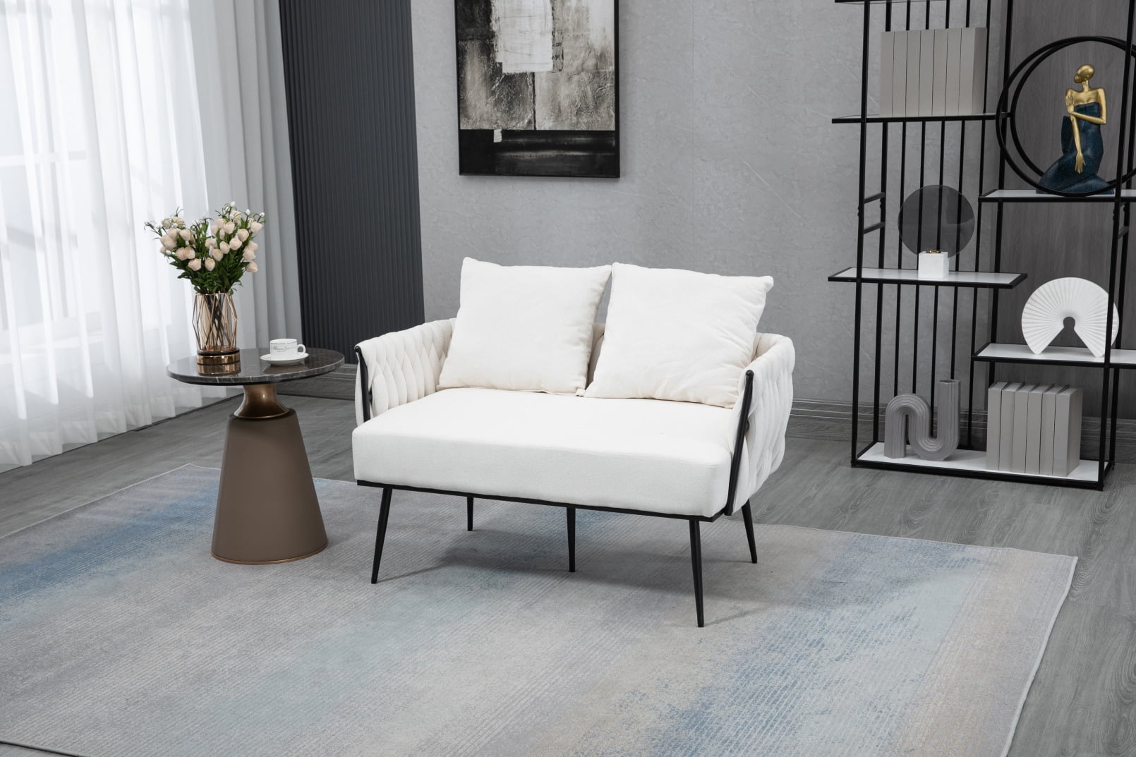 Velvet Accent Sofa, Modern Upholstered Armchair Weave Tufted Sofa with ...