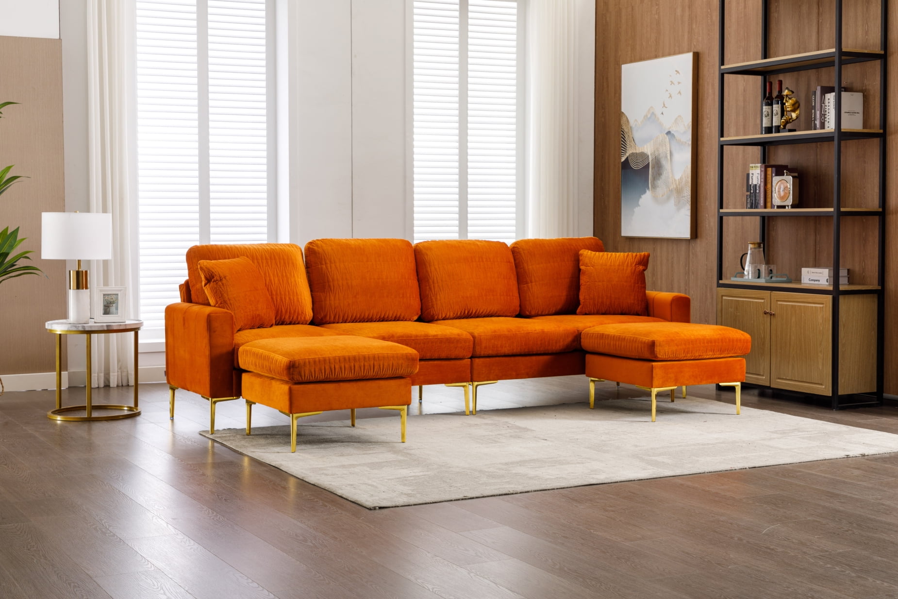 Velvet Accent Sofa with Ottoman, Upholstered Sectional Sofa ith Soft ...
