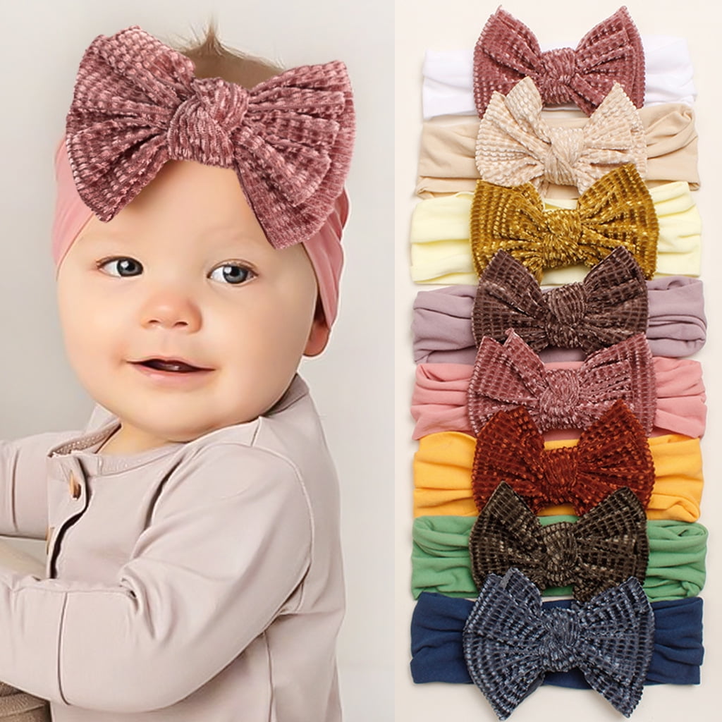 Velvet Baby Bows, Elastic Headbands Handmade Newborn Bows Hairbands for ...