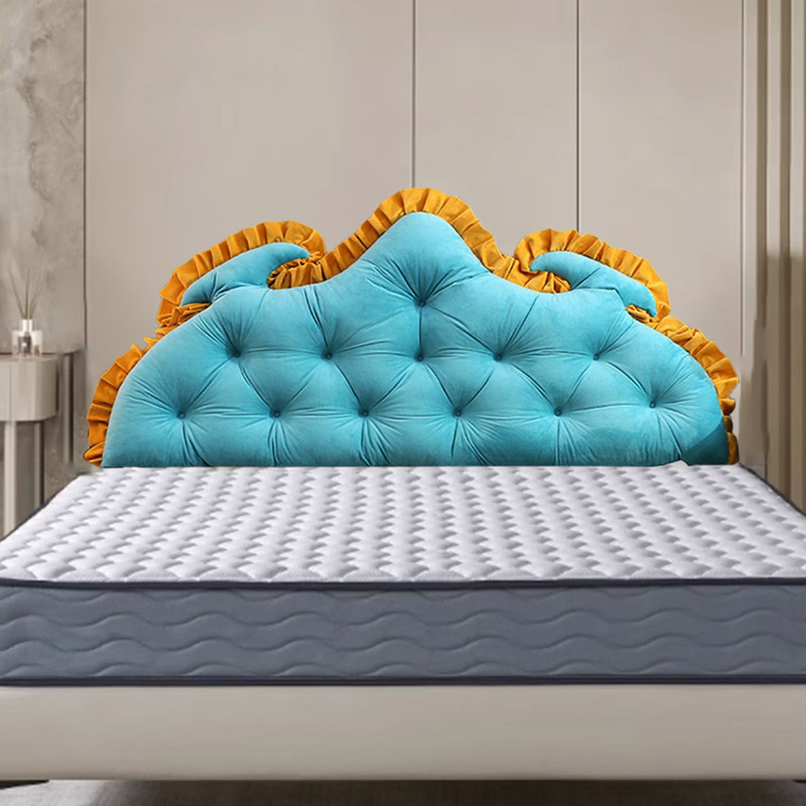 Velvet Backrest Cushion with Embroidered Tufted Design for Headboard ...