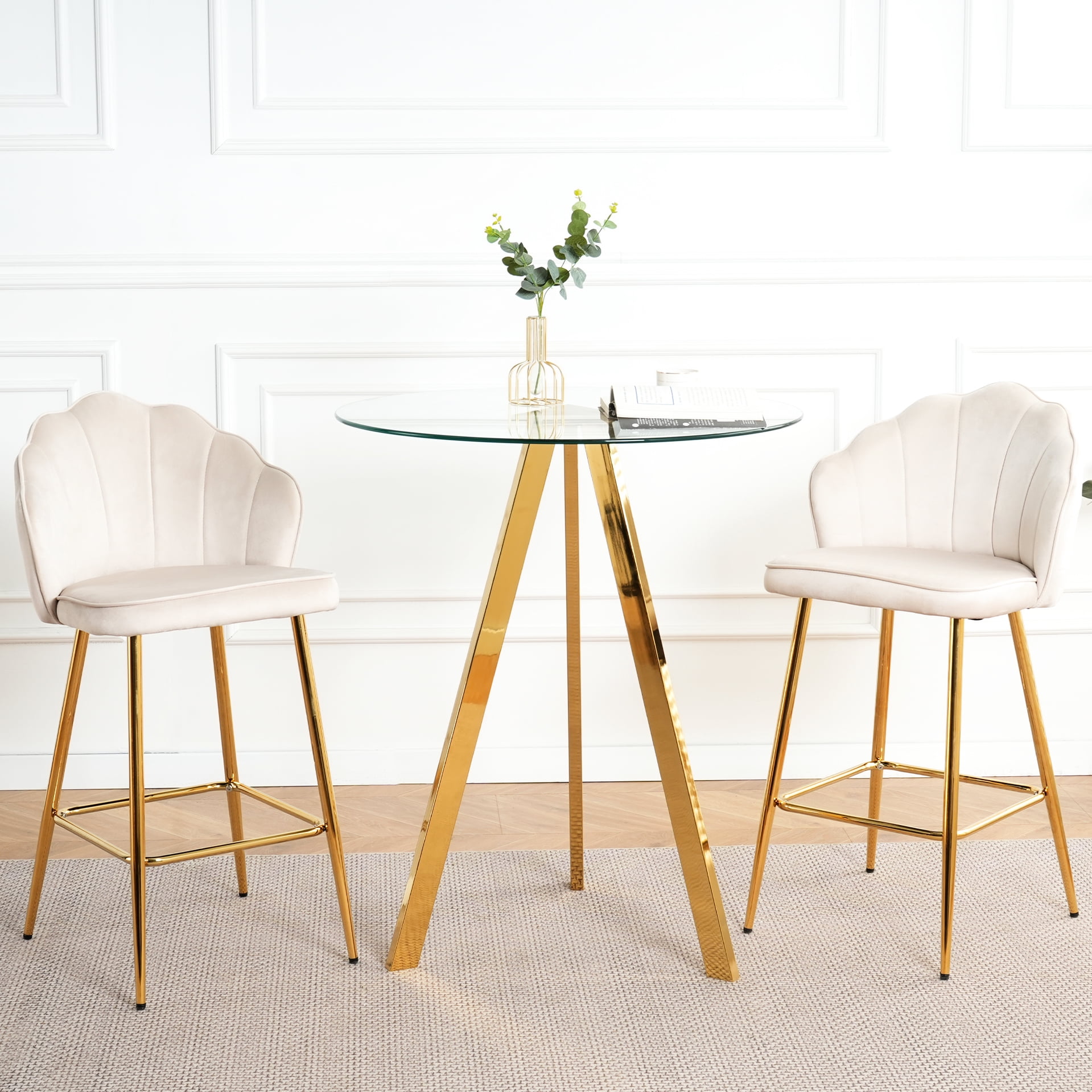 Velvet Bar Chair With Gold- Legs And Glass Counter. Ergonomic, Relieves ...