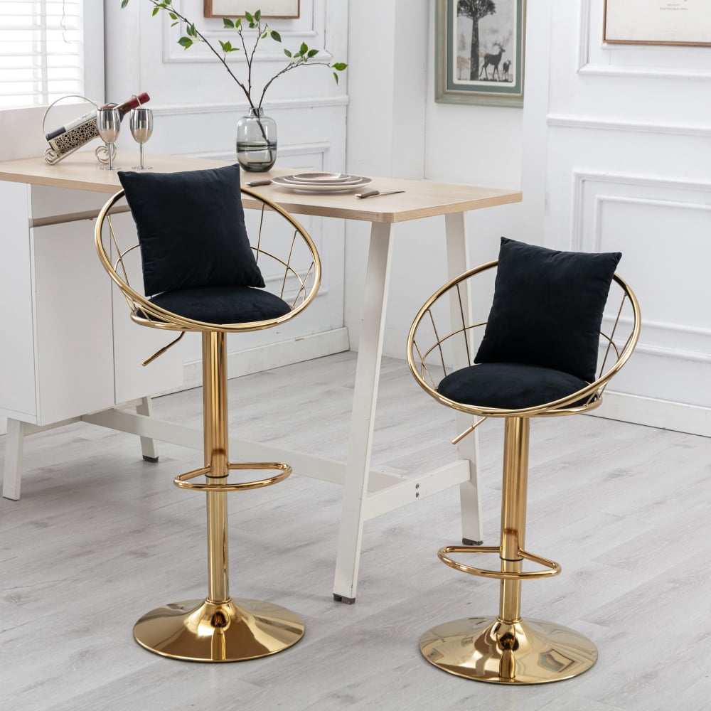 Velvet Bar Chairs Set of 2, Adjustable Height Dining Stoo with Pure ...