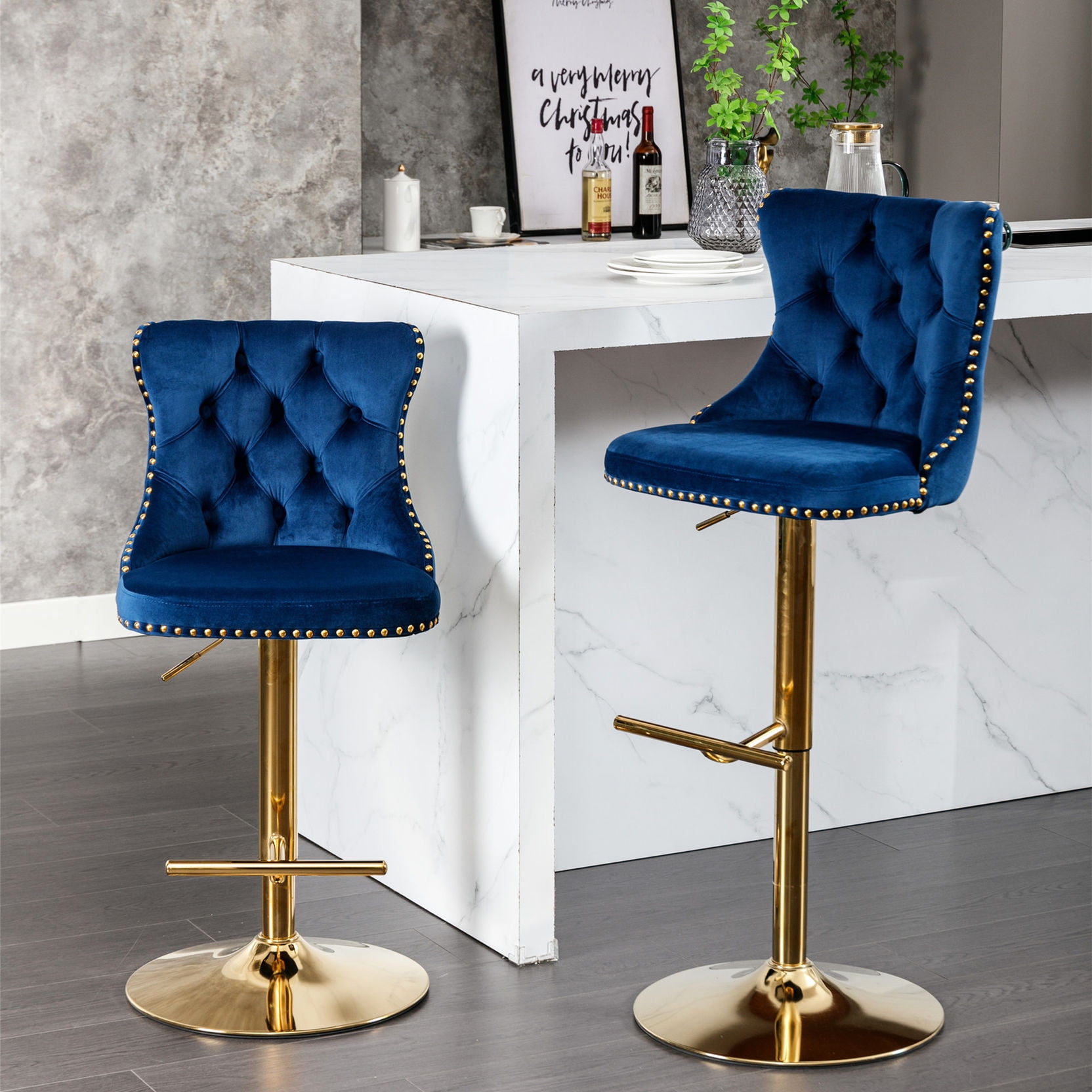 Velvet Bar Seats | Adjustable for Dining Use | Wing Back Design in Blue ...