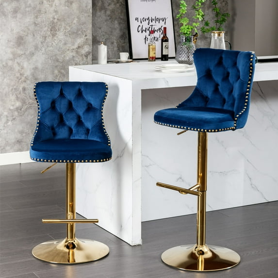 Velvet Bar Seats | Adjustable for Dining Use | Wing Back Design in Blue ...