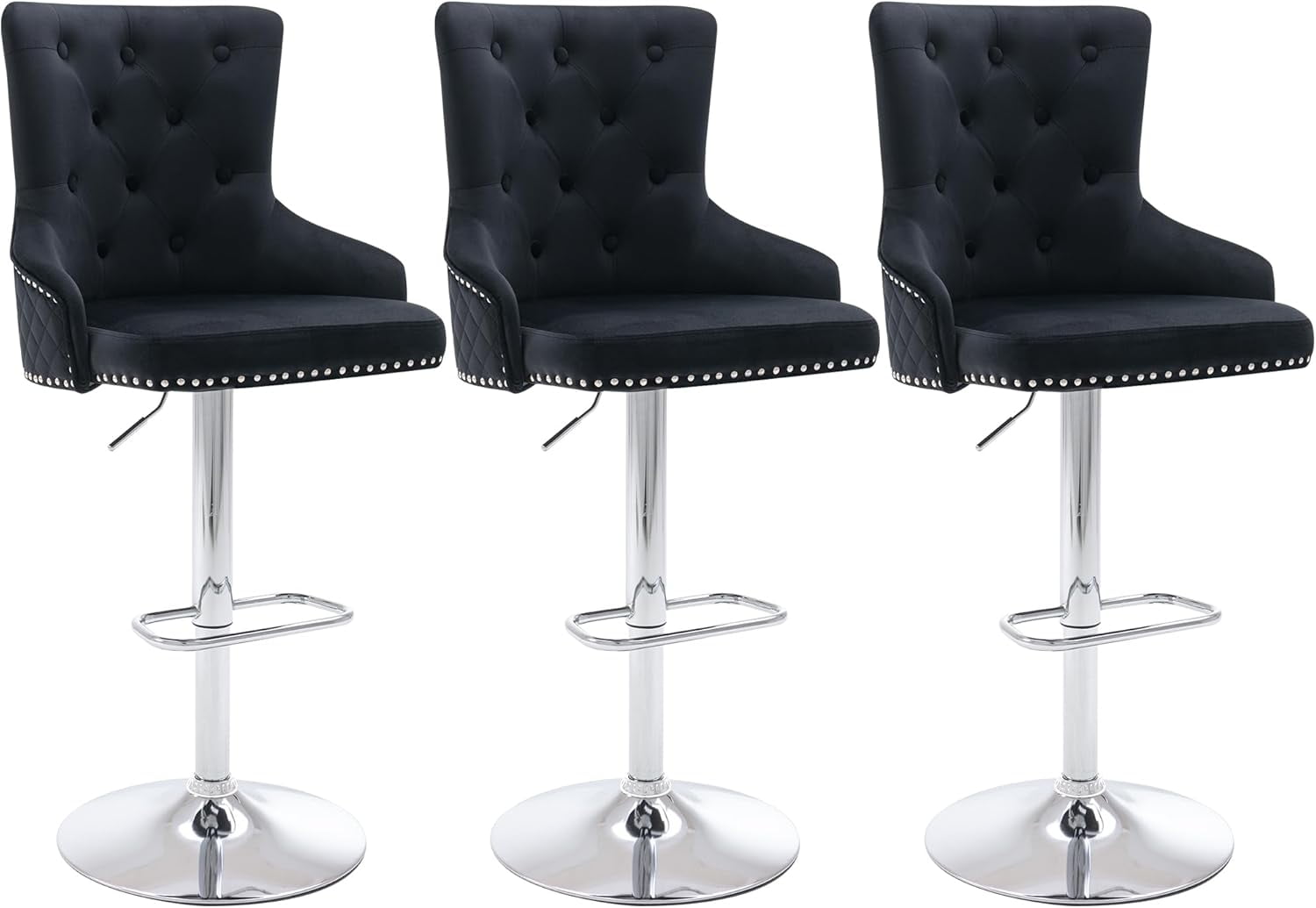 Velvet Bar Stool Set of 2 Golden Lion Pull Ring Swivel Chair for ...