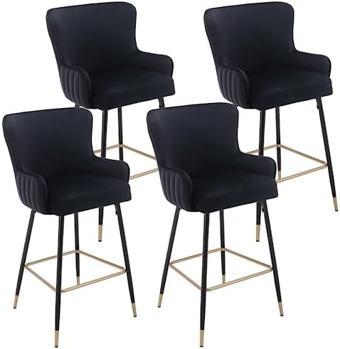 Velvet Bar Stools with High Back Set of 4, 30” Upholstered Kitchen ...