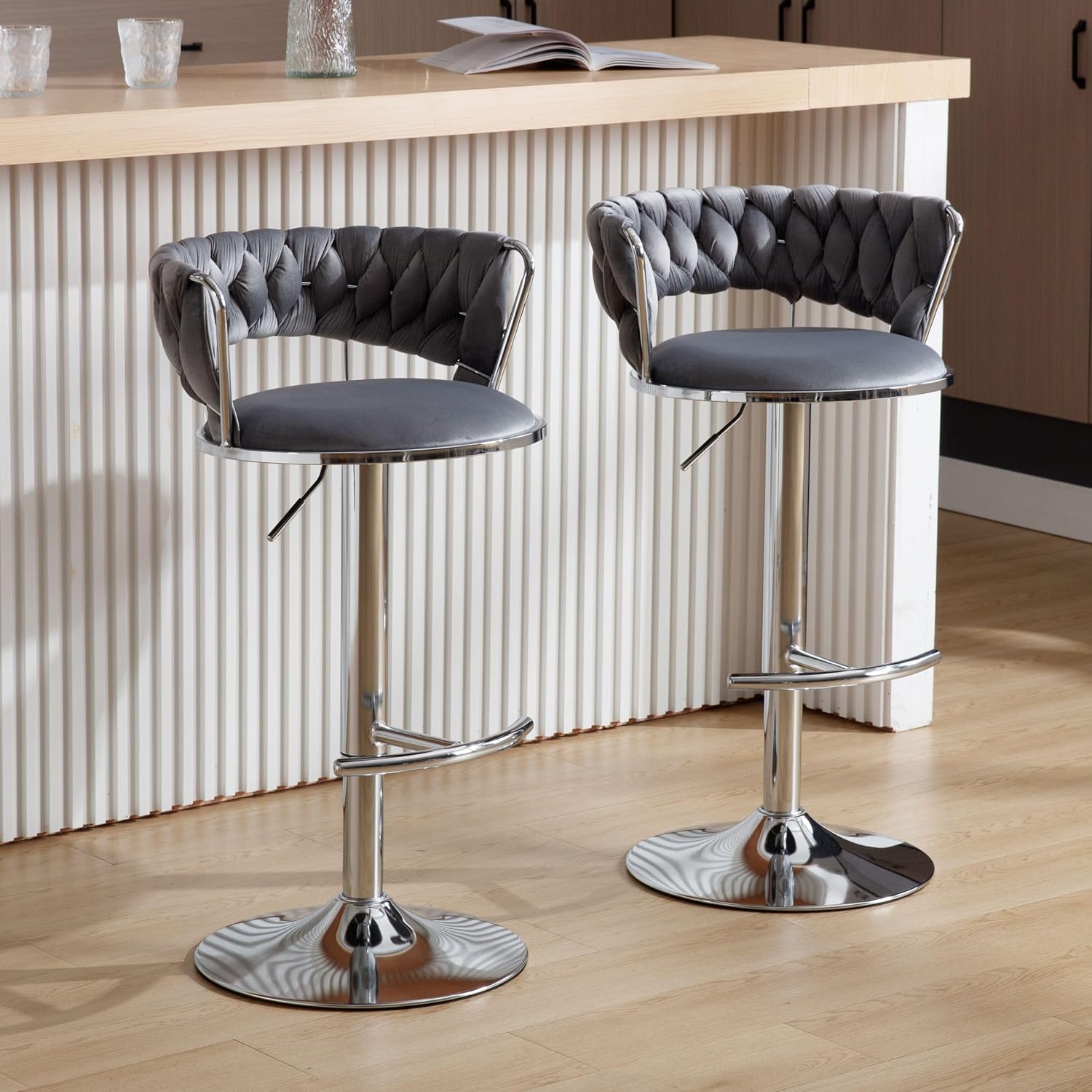 Velvet Bar Stools ,Modern Swivel Bar Chairs,Adjustable Height Counter ...