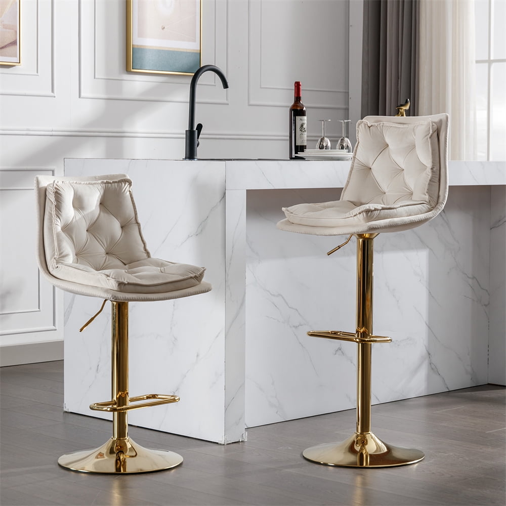 Velvet Bar Stools Set of 2, Adjustable Counter Height Bar Stool with ...