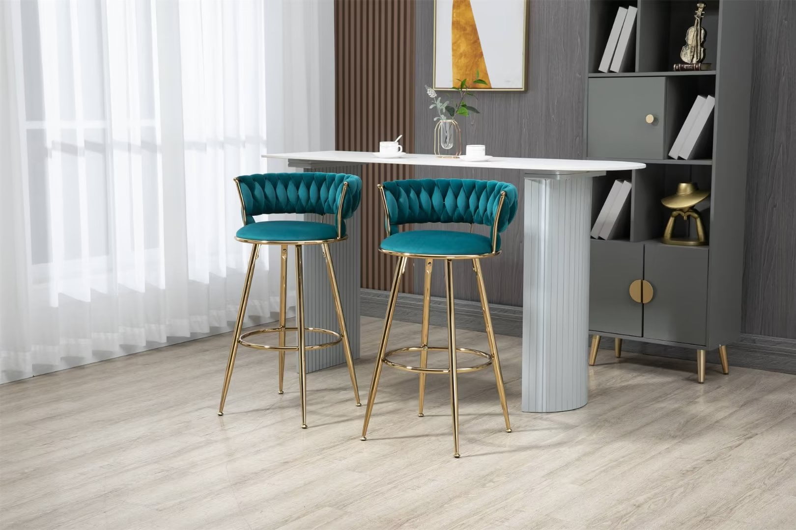 Velvet Bar Stools Set of 2, Modern Counter Height Barstools with Back ...