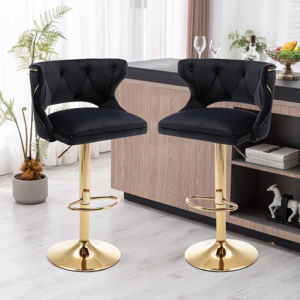 Velvet Bar Stools Set of 2, Modern Counter Height Bar Stools with ...