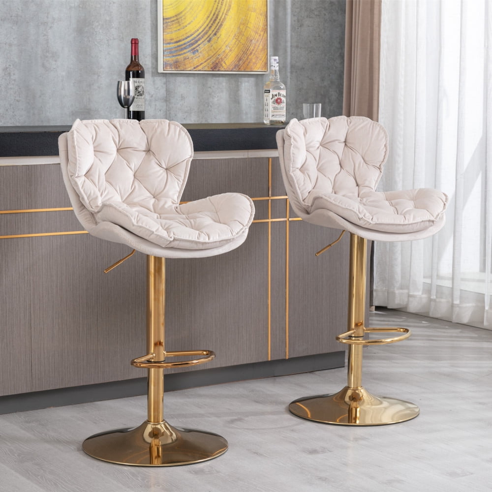 Velvet Bar Stools Set of 2, Shell Shaped Barstools with Upholstered ...