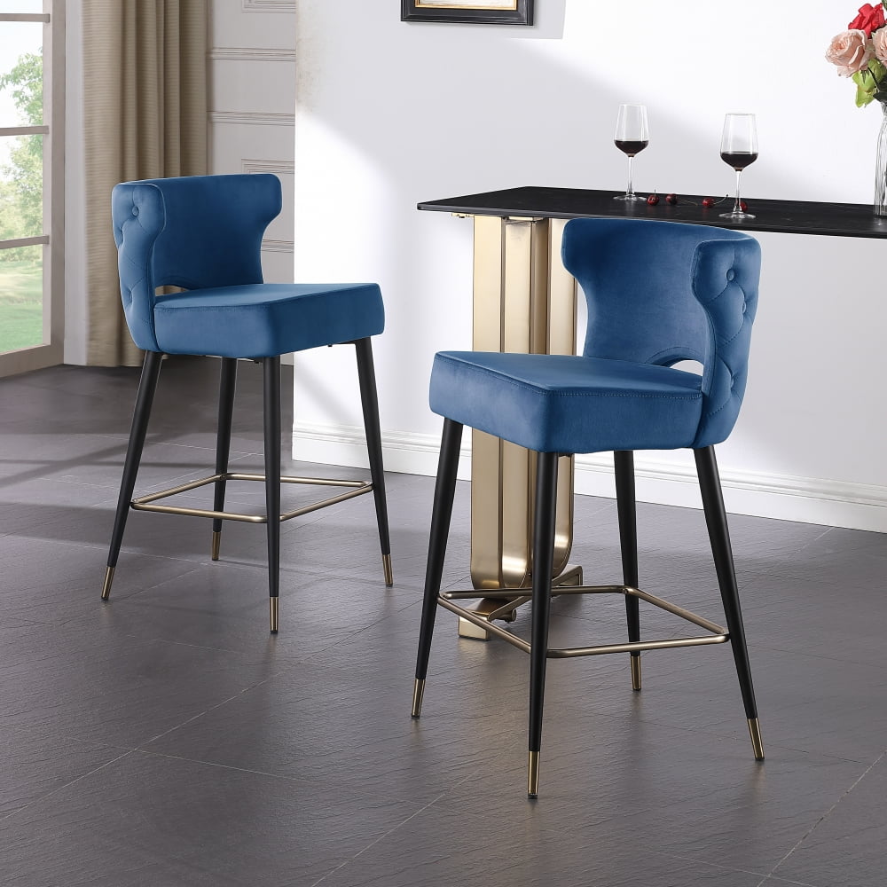 Velvet Bar Stools Set of 2,Upholstered Counter Height Stool with Soft ...