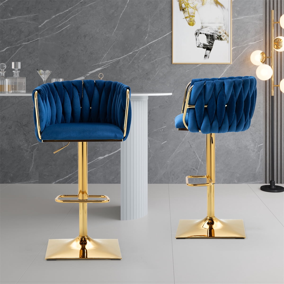 Velvet Bar Stools Set of 2,Upholstered Living Room Chair with Woven ...