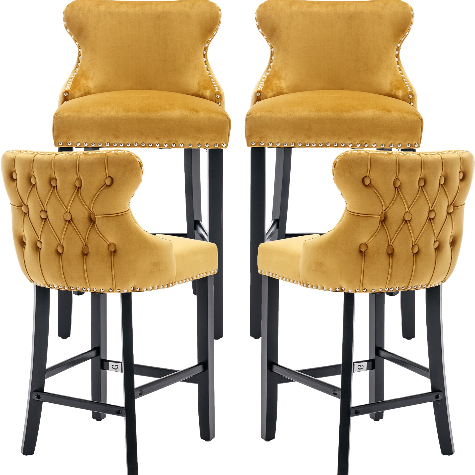 Velvet Bar Stools Set of 4 - Tufted Bar Chairs for Counter and Bar ...