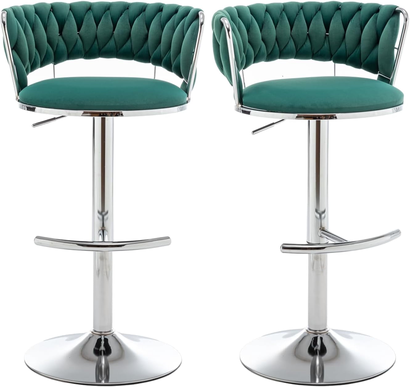 Velvet Bar Stools Set of 2, Counter Height Bar Stools with Low Back ...