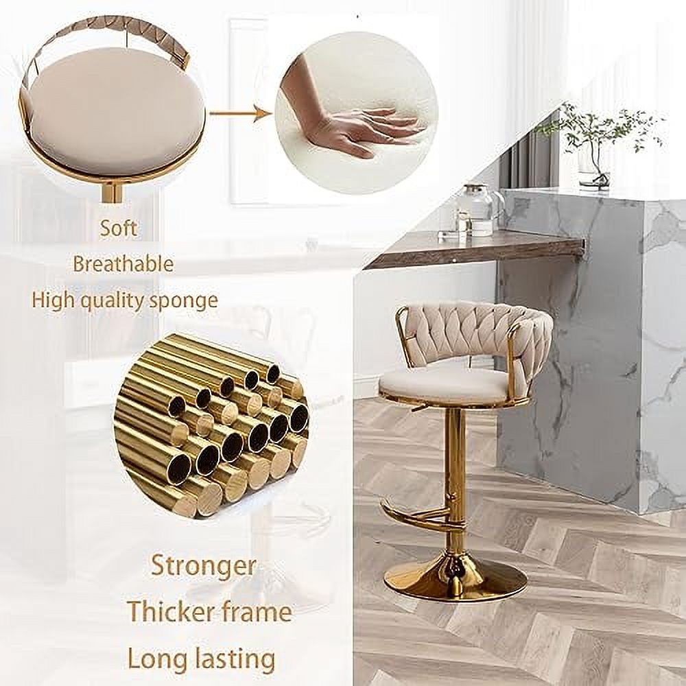 Velvet Bar Stools Set of 2, Counter Height Barstools with Low Back ...