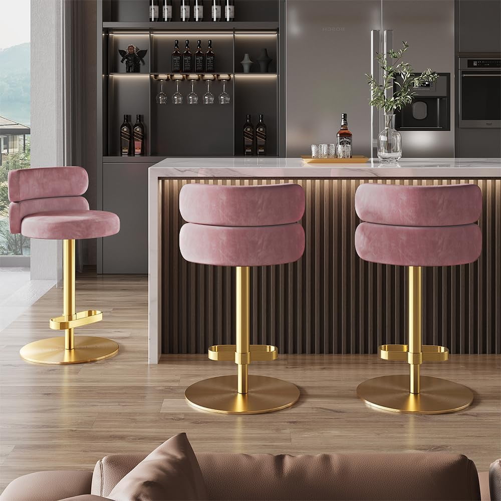 Velvet Bar Stools Swivel Adjustable Height Counter Bar Stools with ...