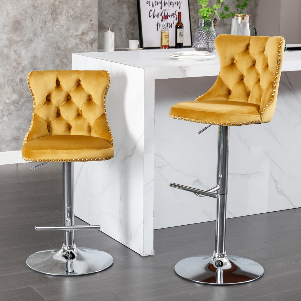 Velvet Barstools Set of 2, Adjusatble Seat Height from 25-33 Inch ...