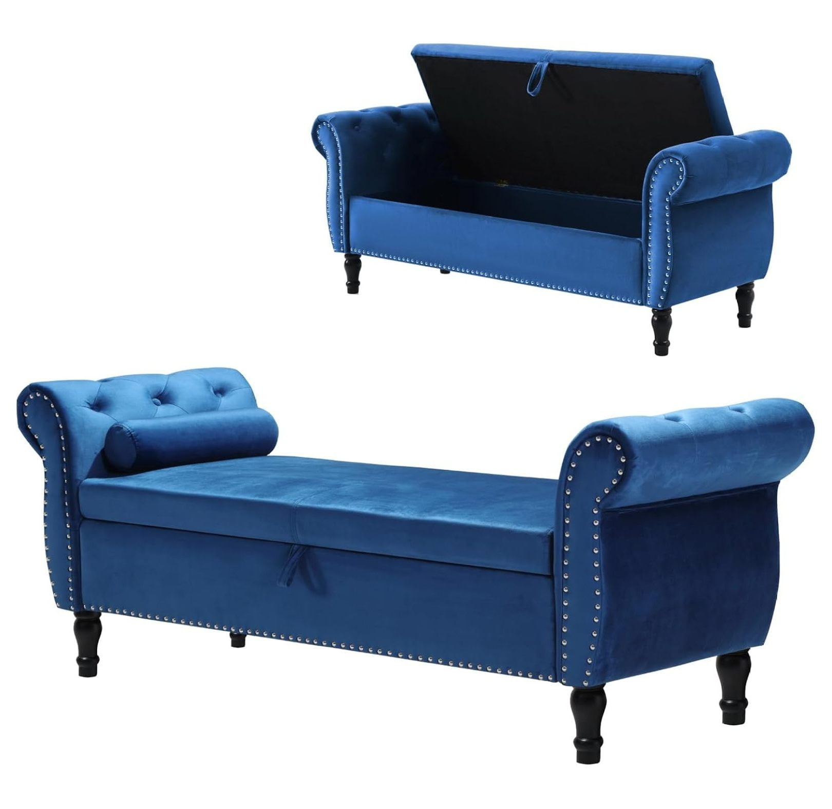 Velvet Bedroom Storage Bench End of Bed,63.2" Long Rolled Arm Bed ...