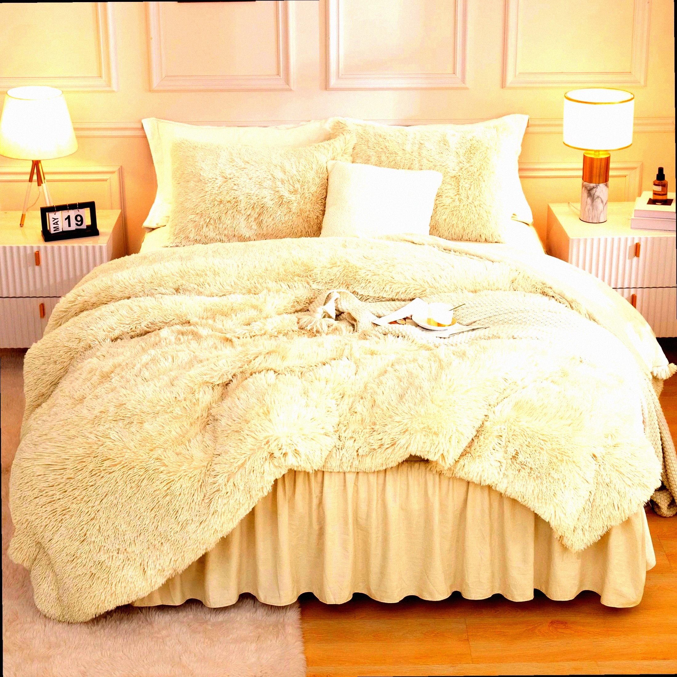 Velvet Bliss Comforter Set - Plush Beige Bedding Kit - Walmart.com