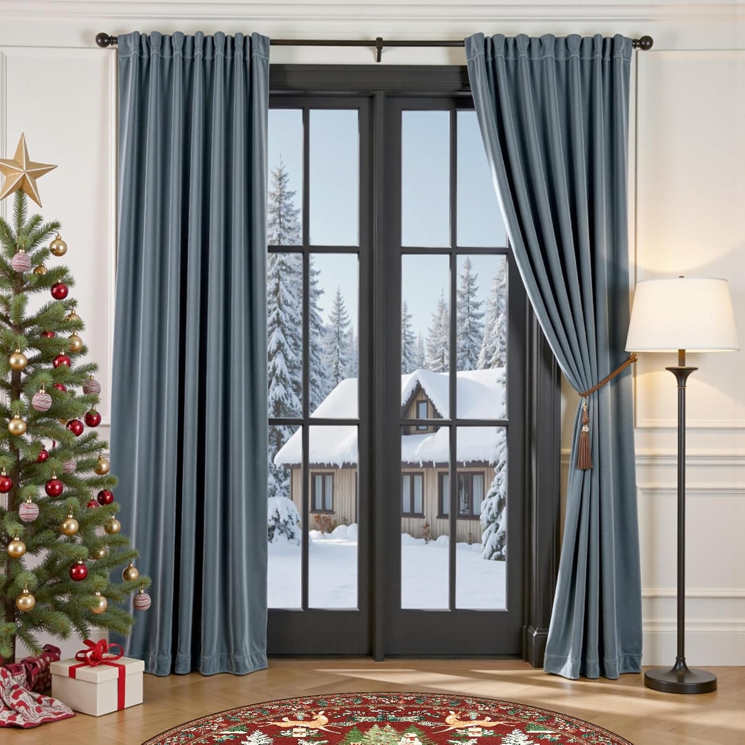 Velvet Blue Curtains 90 Inches Long Blackout Thermal Insulated Room ...