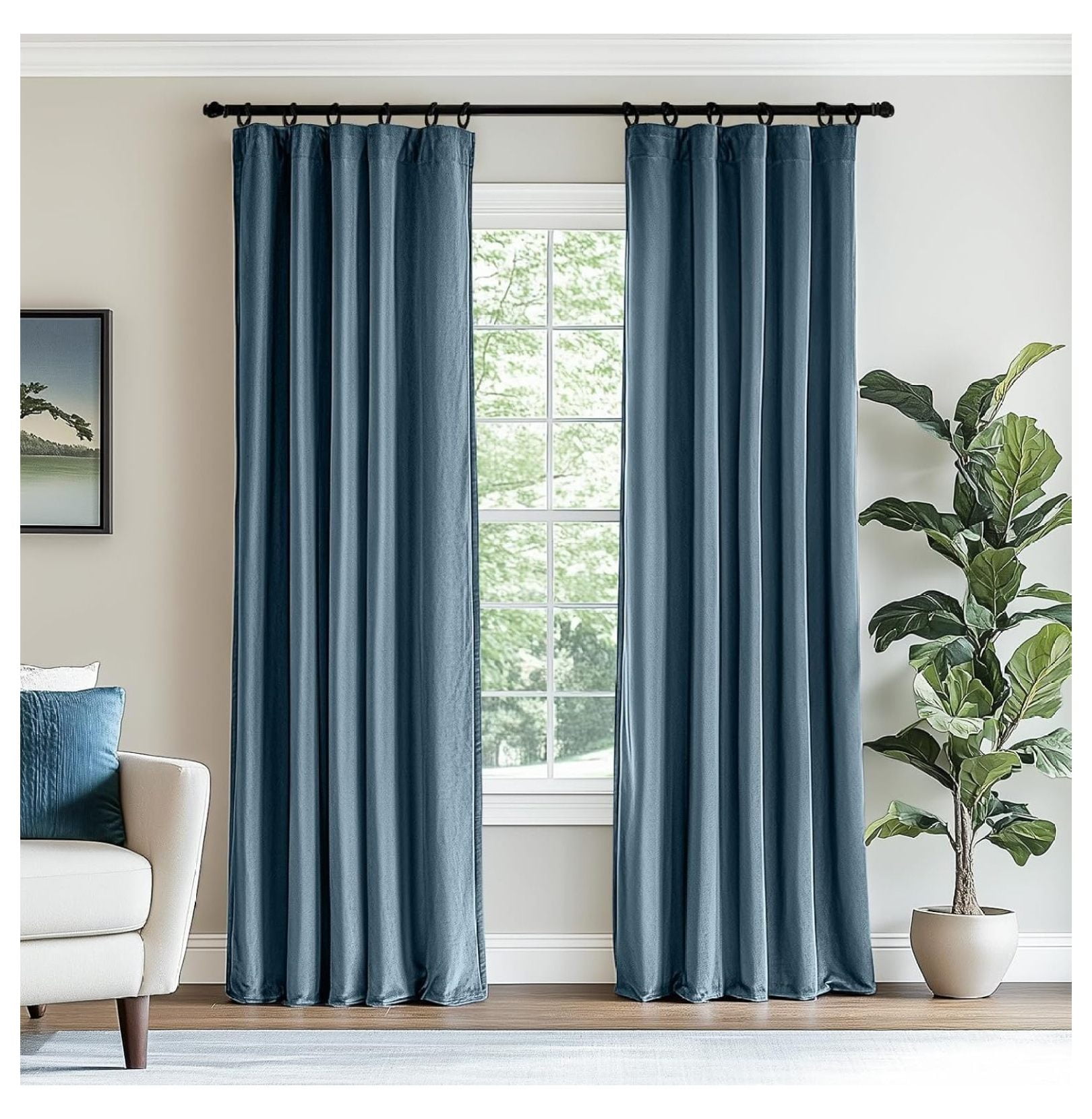 Velvet Blue Curtains Thermal Insulated Drapes for Bedroom Living Room ...
