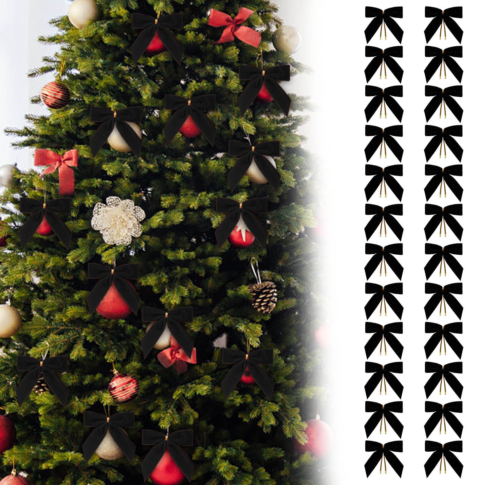 Velvet Bows For Christmas Tree,24PCS Black Small Velvet Christmas Bows ...