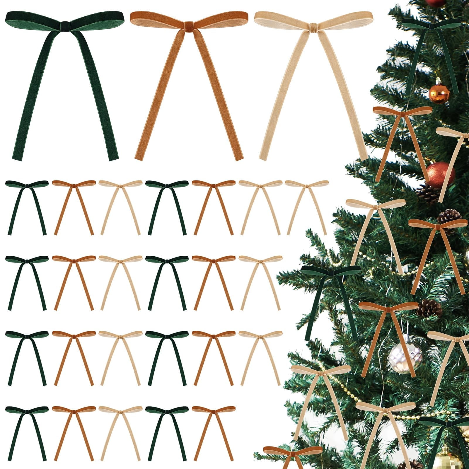 Velvet Bows for Christmas Tree, 24 Pcs 5x7 Inch Velvets Ribbon Tree ...