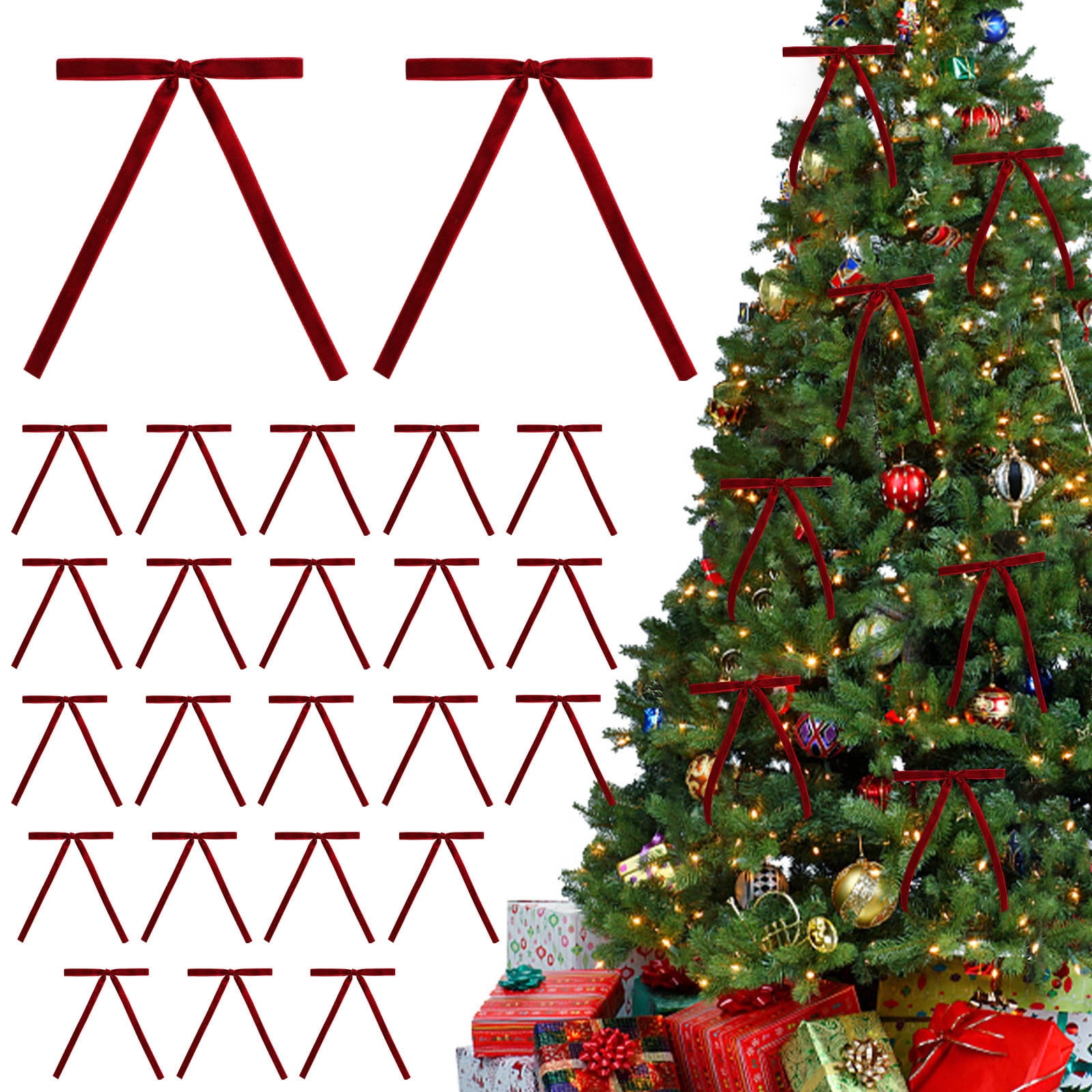 Velvet Burgundy Bows for Christmas Tree, Vintage Rustic Small Craft ...