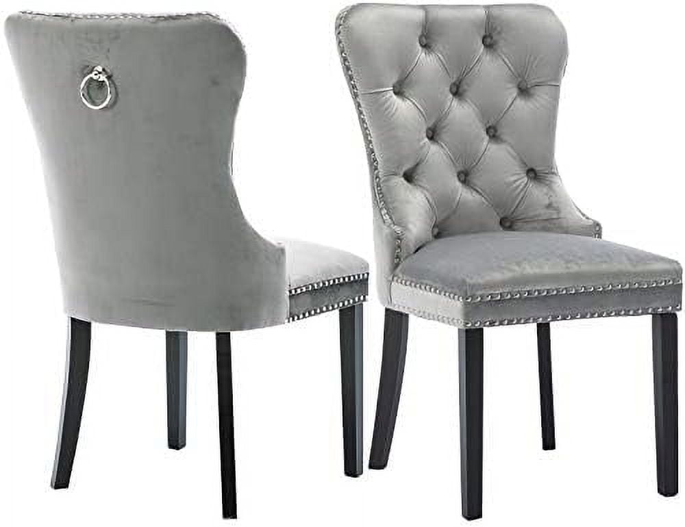 Velvet Button Tufted Wingback Dining Chairs Mid Century Fabric ...