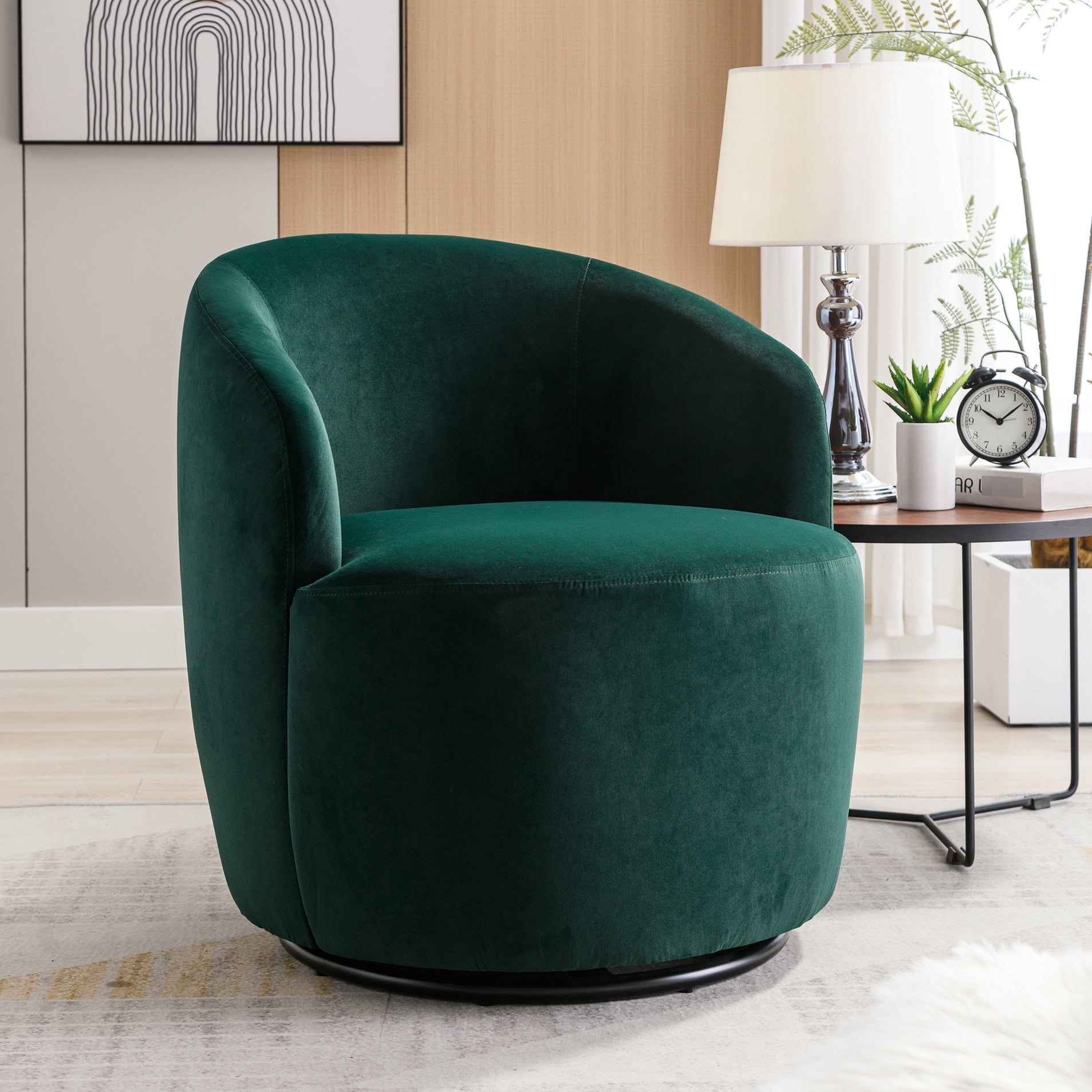 Velvet Chair With Swivel And Black Powder Coated Metal Ring, Foam ...
